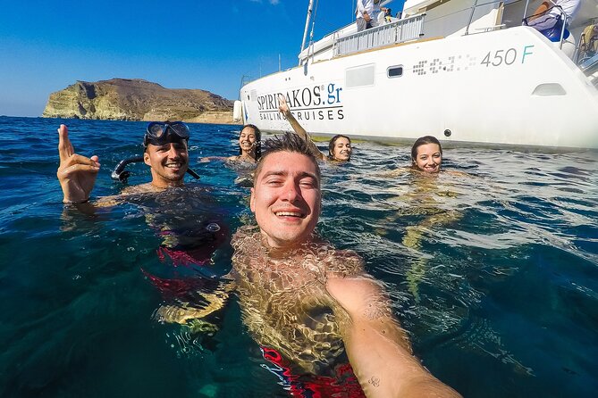 Santorini Classic Catamaran Cruise with BBQ, Drinks and Transfers - FAQ