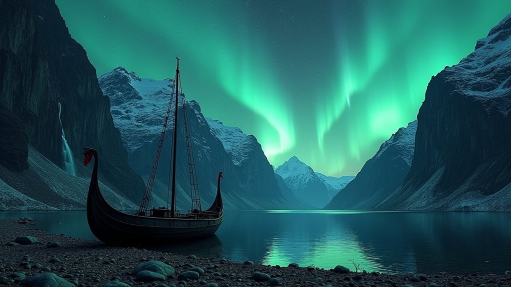 fjords northern lights vikings