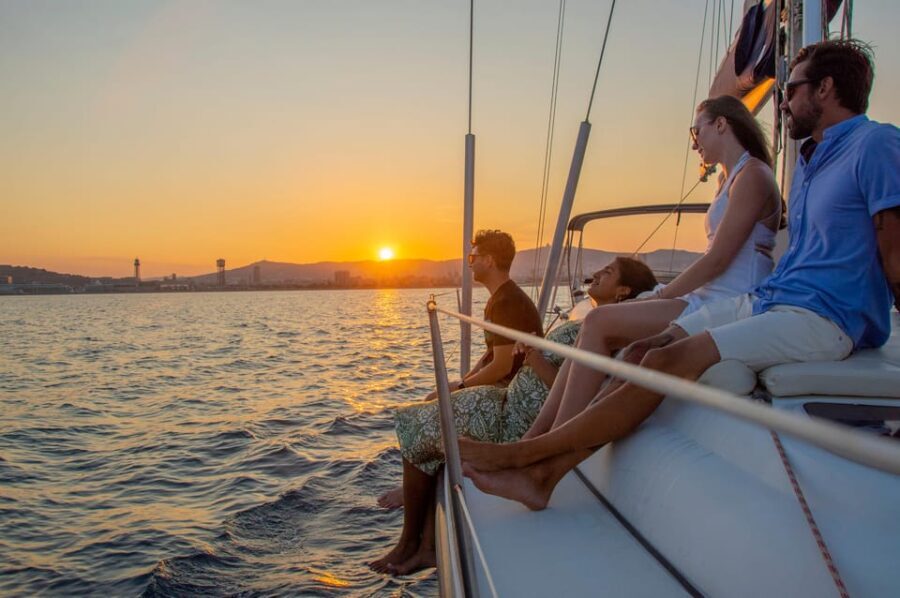 Barcelona: Sailing boat ride with sunset, wine and snacks - The Experience in Detail