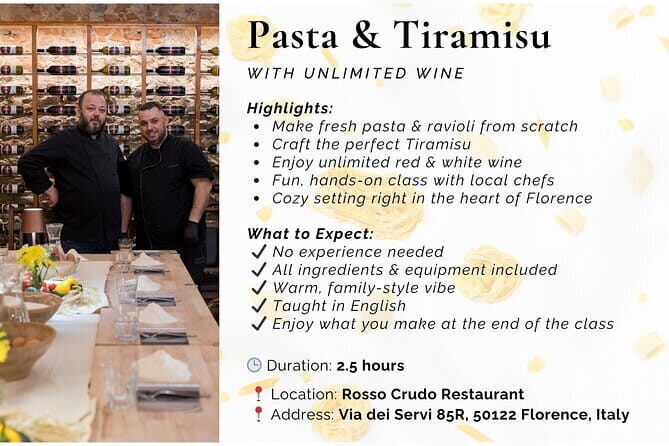 Florence Handmade Pasta Lessons, No Limit Wine, Tiramisu - The Real Taste of Value