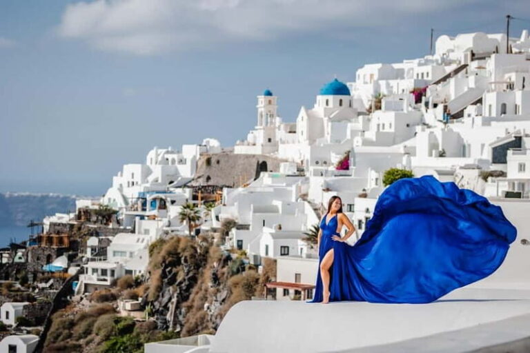 Santorini:Flying Dress shoot with Professional photographer - The Itinerary Breakdown
