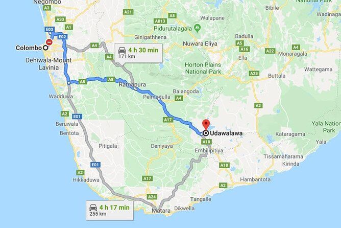 Colombo City to Udawalawe City Private Transfer - Visualizing the Journey