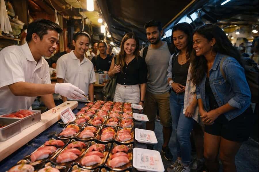 Tsukiji: Tokyos Iconic Market Food & Heritage Walking Tour - A Walk Through Tsukiji Honganji Temple