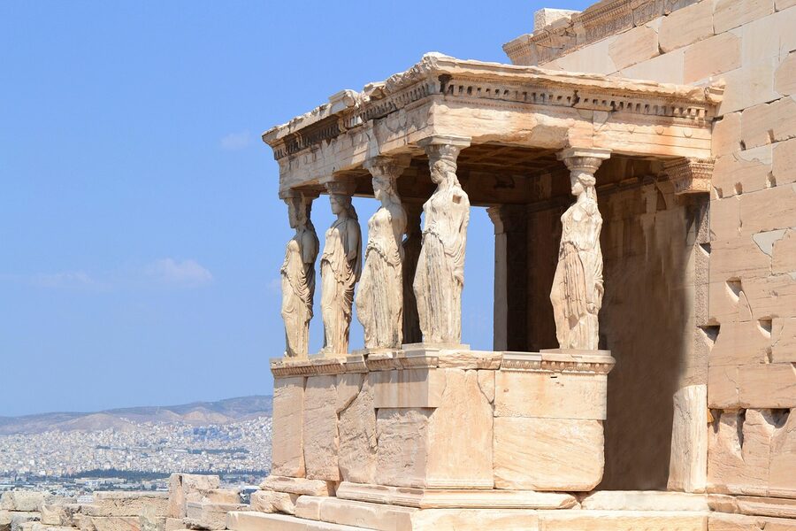 The Acropolis ruins and museum exterior view in Athens Greece