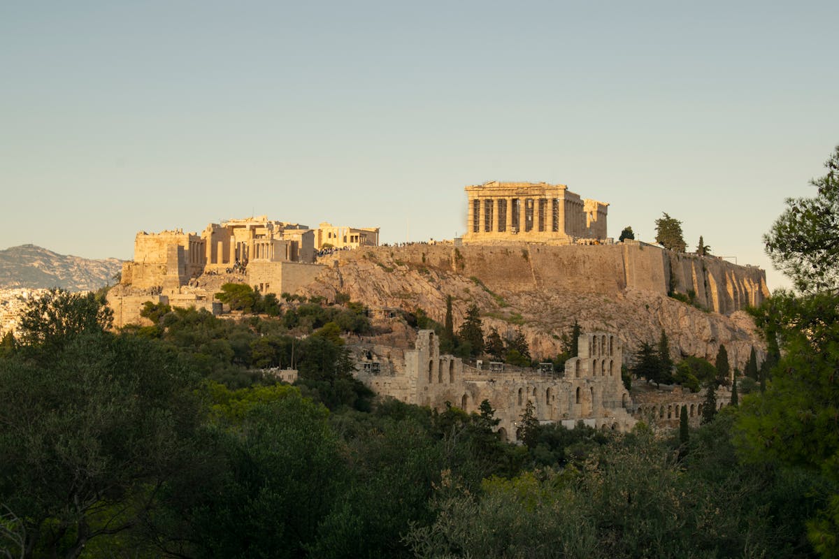 The Acropolis in Athens during sunset with golden light
