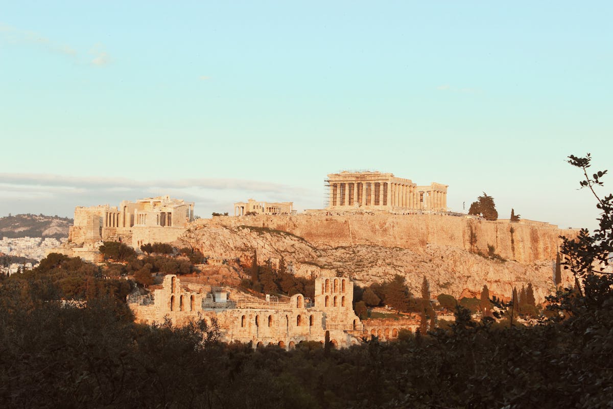 The Acropolis in Athens under dramatic clouds