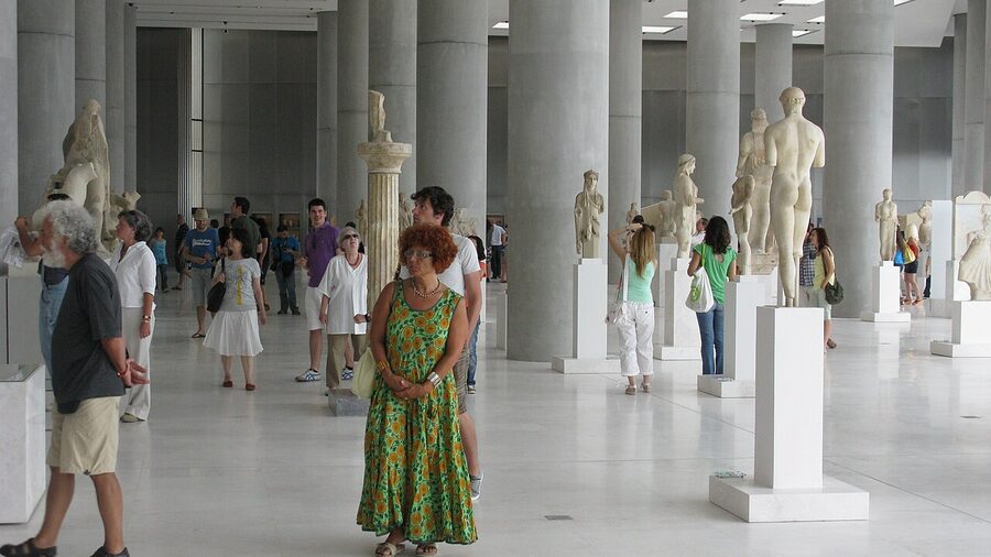 Archaic gallery interior of the New Acropolis Museum Athens with ancient statues