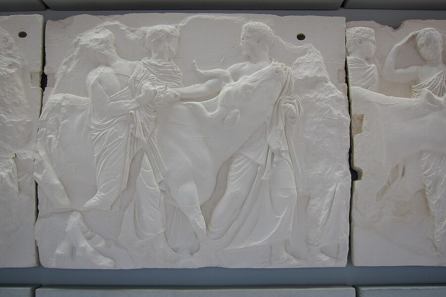 Parthenon frieze depicting gods on display at the Acropolis Museum