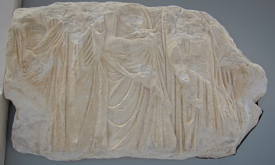 Parthenon frieze horsemen section on display at the Acropolis Museum Athens