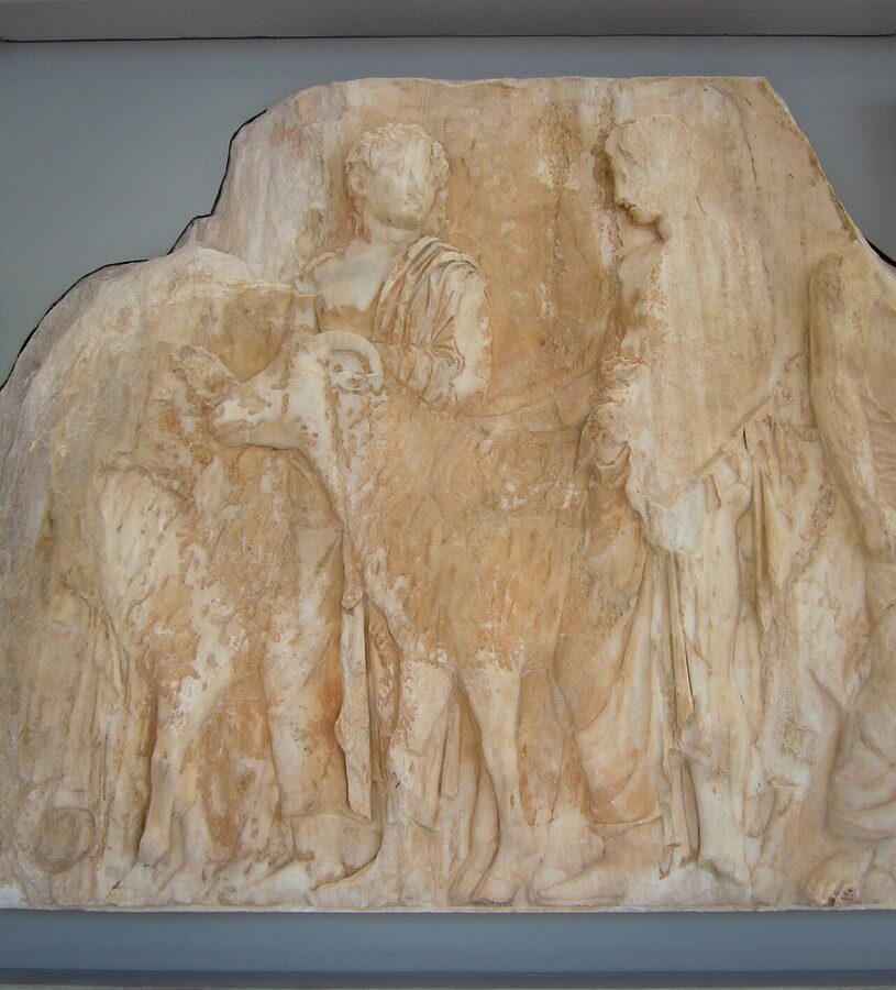 Section of the Parthenon frieze displayed in the Acropolis Museum Athens