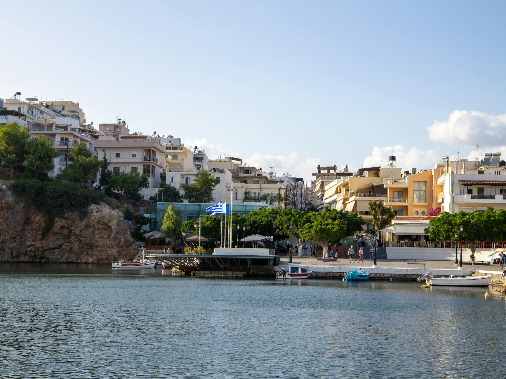 Waterfront in Agios Nikolaos, Crete with boats