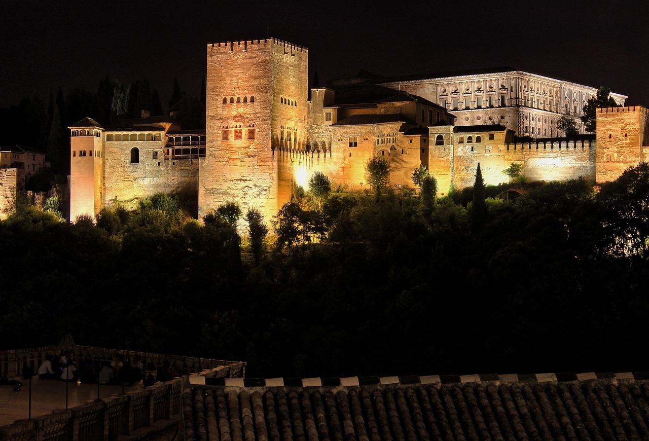 Alhambra at night illuminated