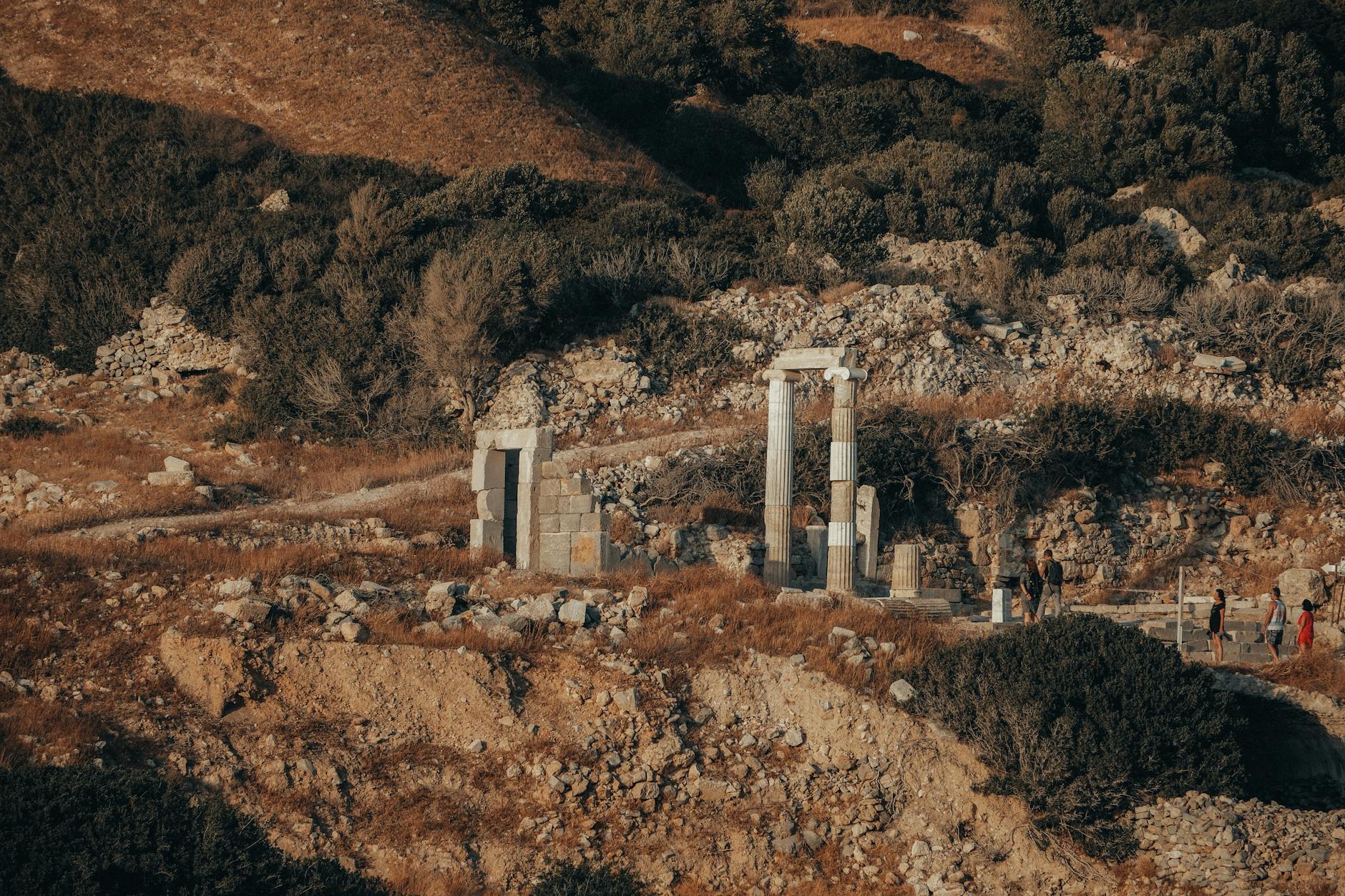 Ancient Greek ruins in a scenic landscape
