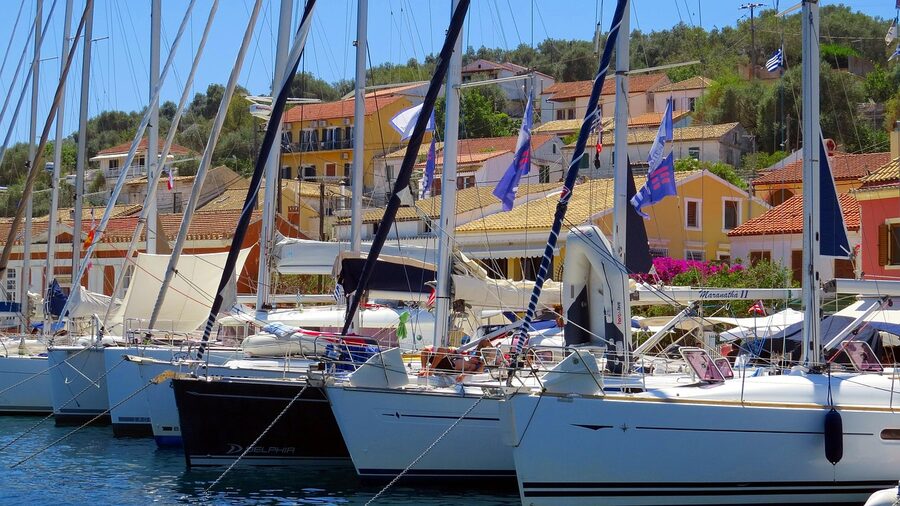 Antipaxos sailboats at anchor