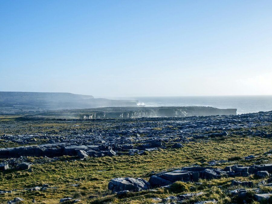 Rocky cliffs of the Aran Islands meeting the Atlantic Ocean