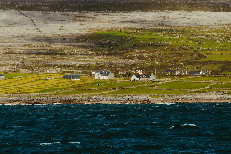 Coastal fields and stone walls on Inishmore