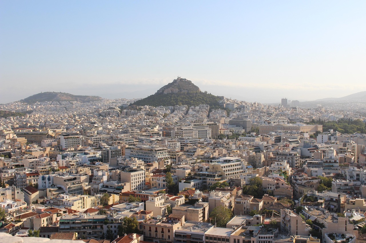 View of the Acropolis with Lycabettus hill in Athens