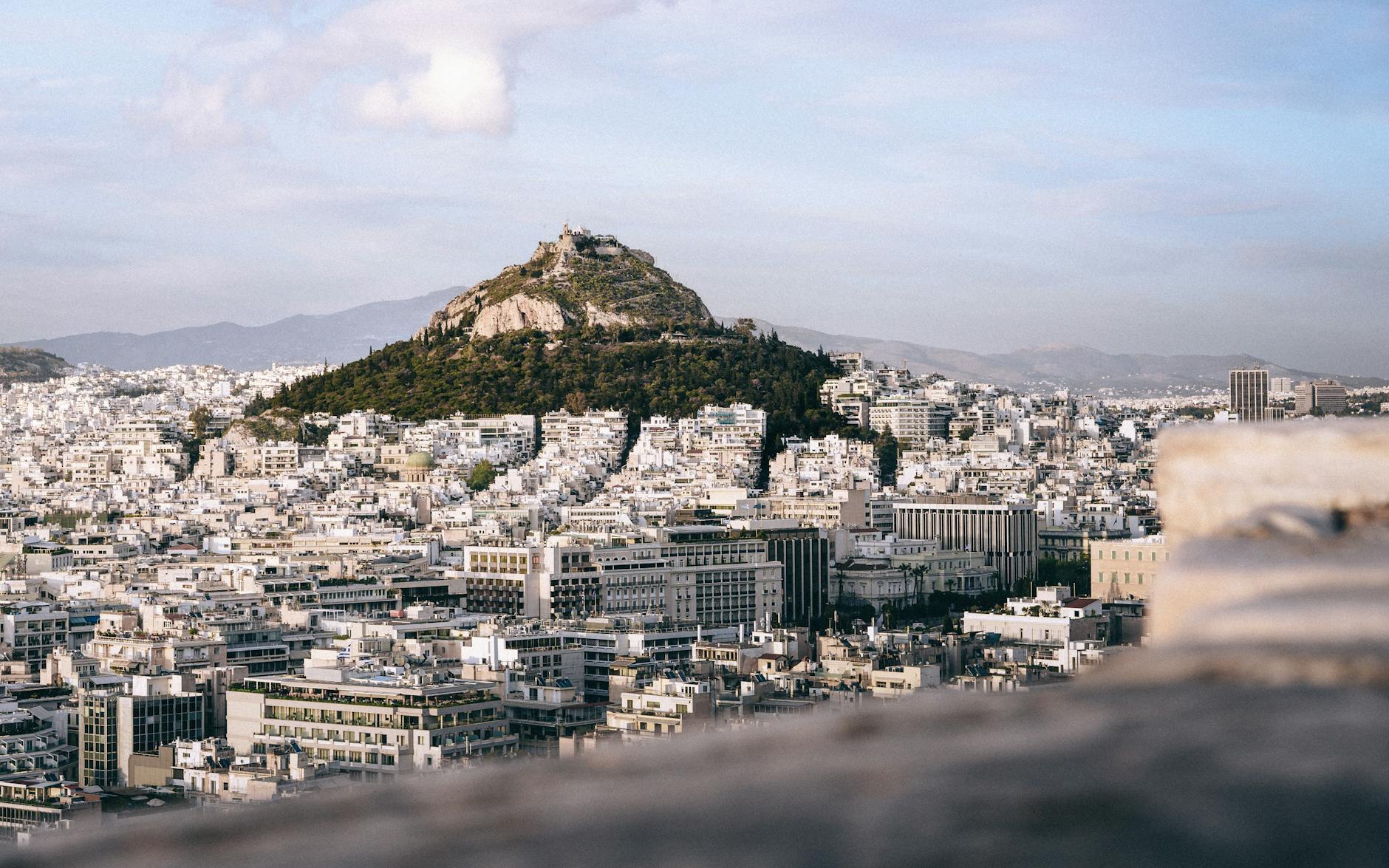 Athens cityscape with Mount Lycabettus rising in the distance