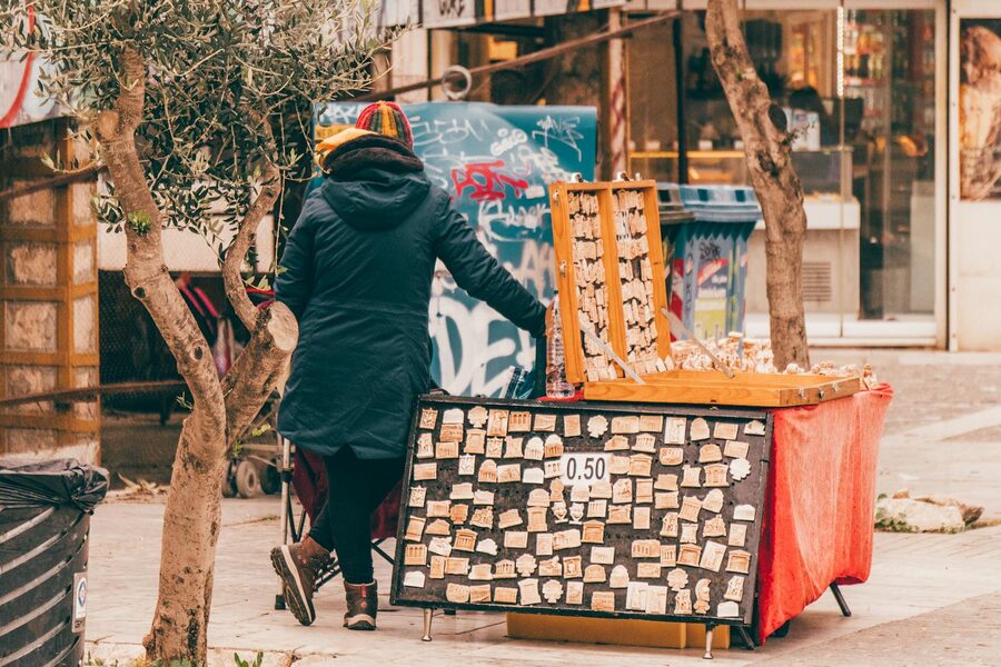 Street vendor in Athens Greece selling food to passers-by