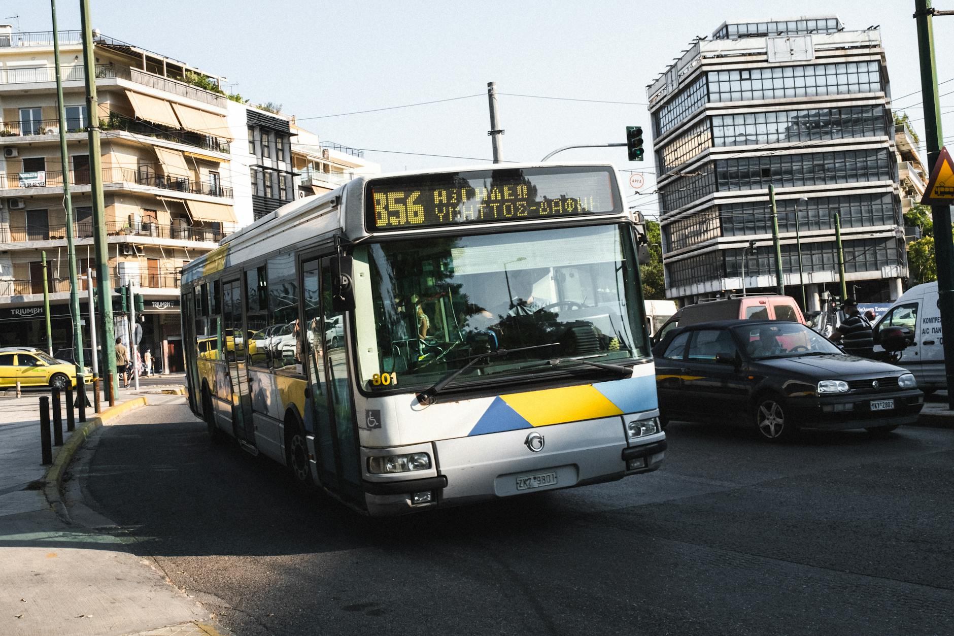 Public bus on a busy street in central Athens