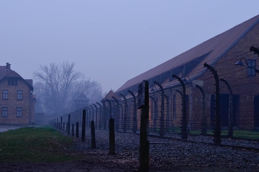 Barbed wire fence at concentration camp