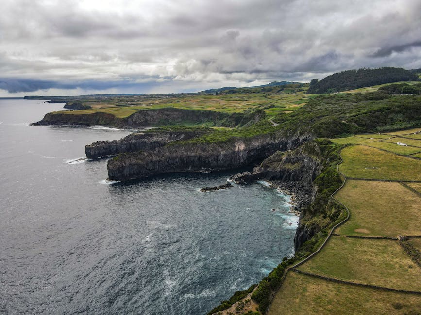 São Miguel Island coastal cliffs aerial