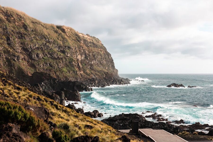 São Miguel Island cliffs with crashing waves