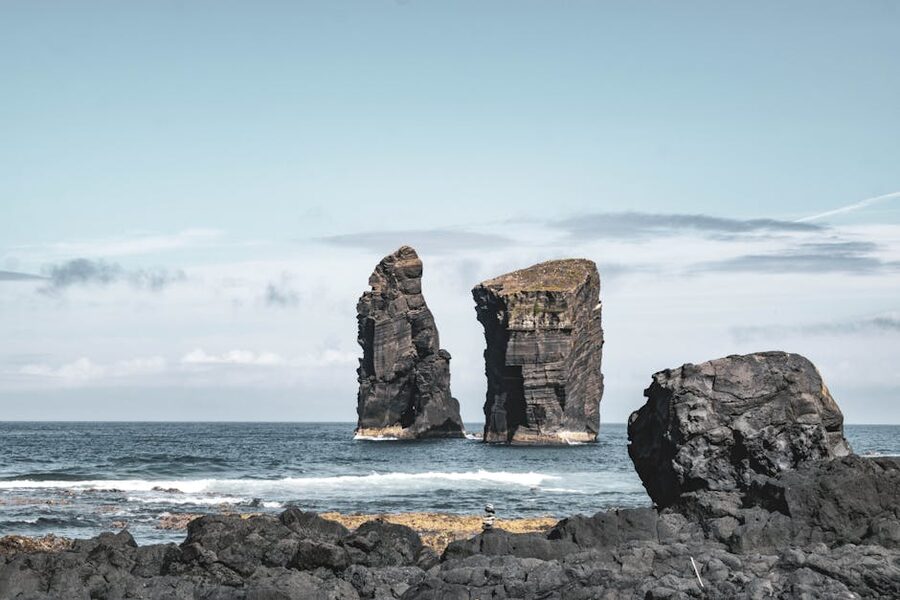 Azores sea stacks rising from the ocean
