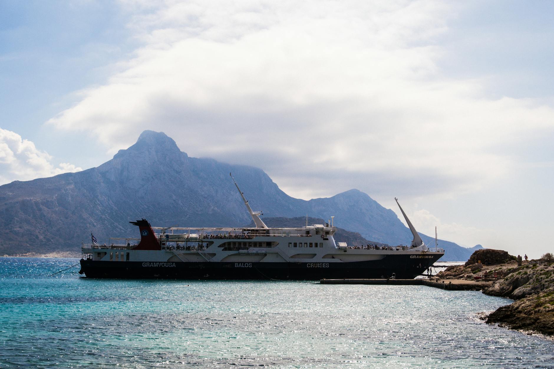 Ferry docked at Balos Beach
