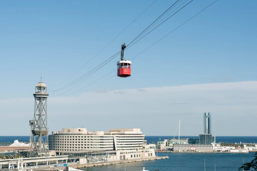 Port Vell aerial tramway above Barcelona harbor