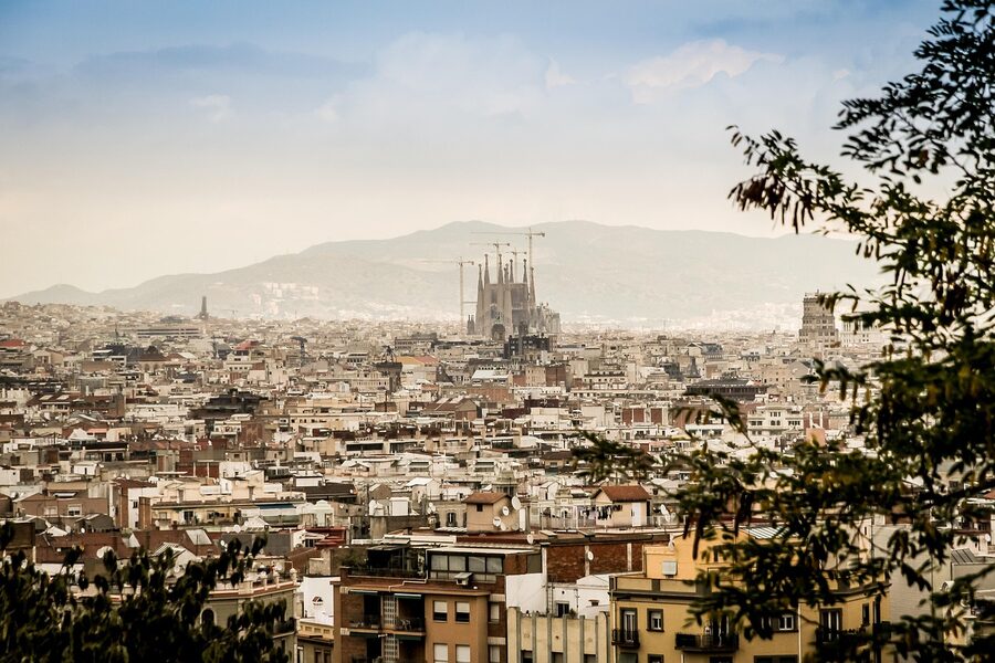 Barcelona Cathedral gothic facade and square