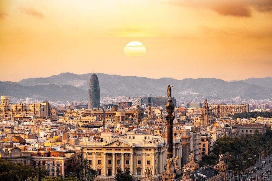 Barcelona skyline at sunset