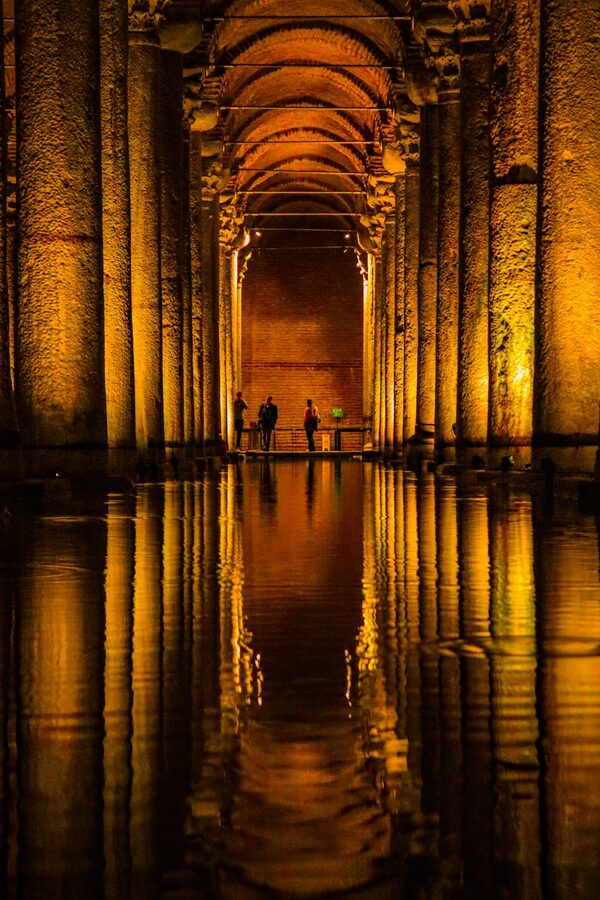Columns and light inside the Basilica Cistern Istanbul
