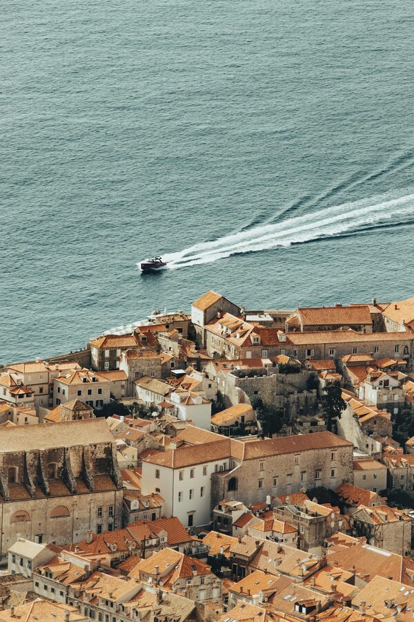 Aerial view of Dubrovnik walled city and Adriatic