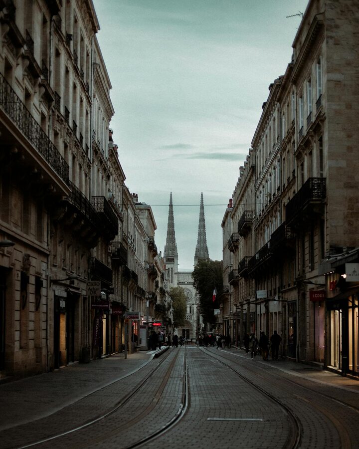 Evening view of a street in historic Bordeaux France