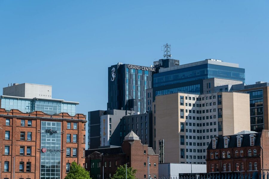 Belfast urban skyline with the Grand Central Hotel