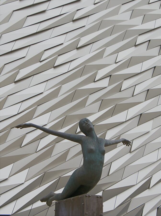 Modern sculpture in front of Titanic Belfast