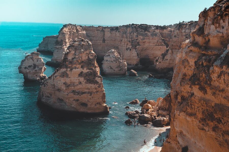 Praia da Marinha beach rock formations and azure water Algarve