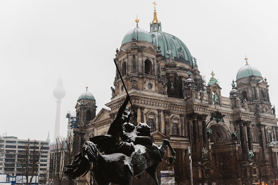 Berlin Cathedral with TV Tower in the background during winter