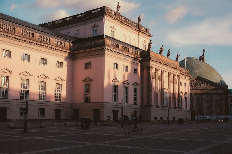 Neoclassical architecture in a sunlit Berlin plaza