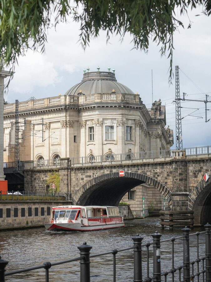 Riverboat passing Museum Island on the Spree River in Berlin