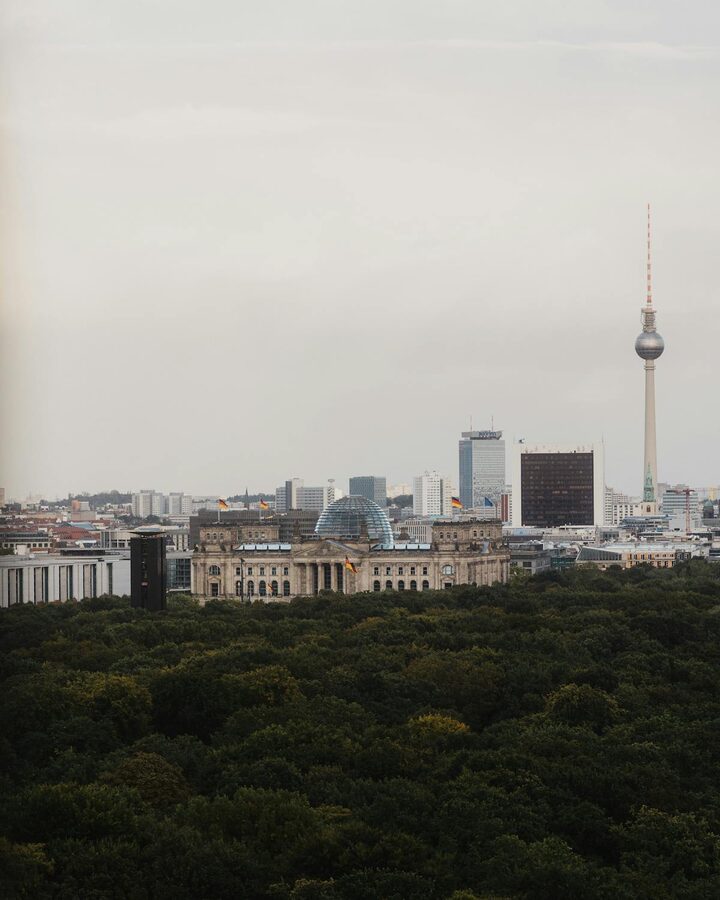 Aerial view of Berlin showing the Reichstag and surrounding cityscape