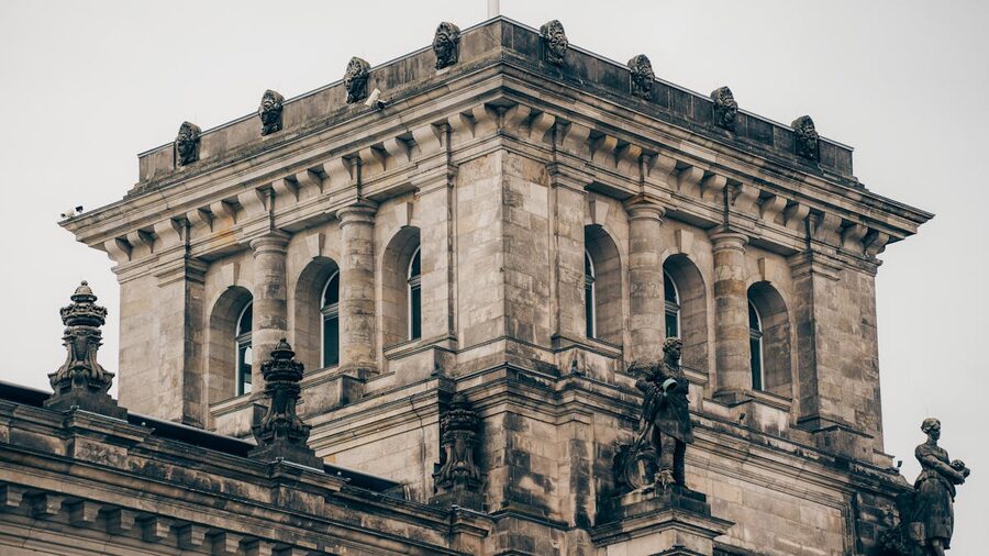 Close-up of architectural details on the Reichstag Building in Berlin