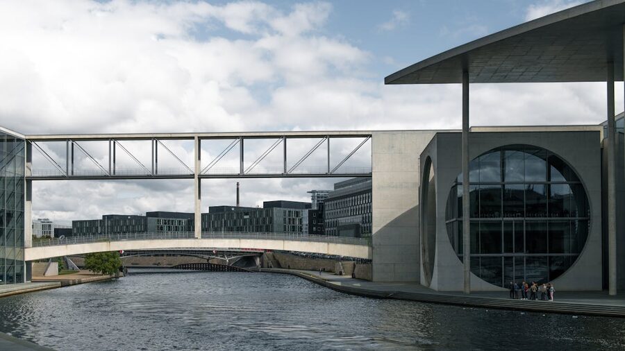 Buildings along the Spree River in Berlin with modern architecture