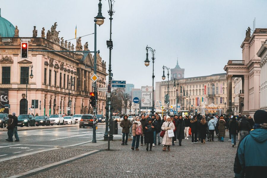 Berlin street with historic architecture during winter