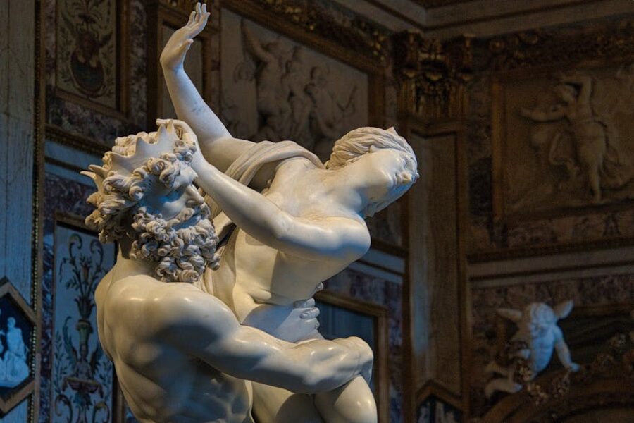 Bernini's Proserpina sculpture detail at the Borghese Gallery