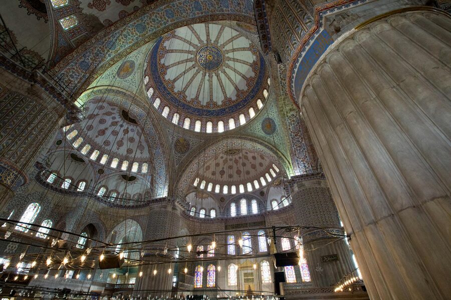 Islamic architecture details of the Blue Mosque dome in Istanbul