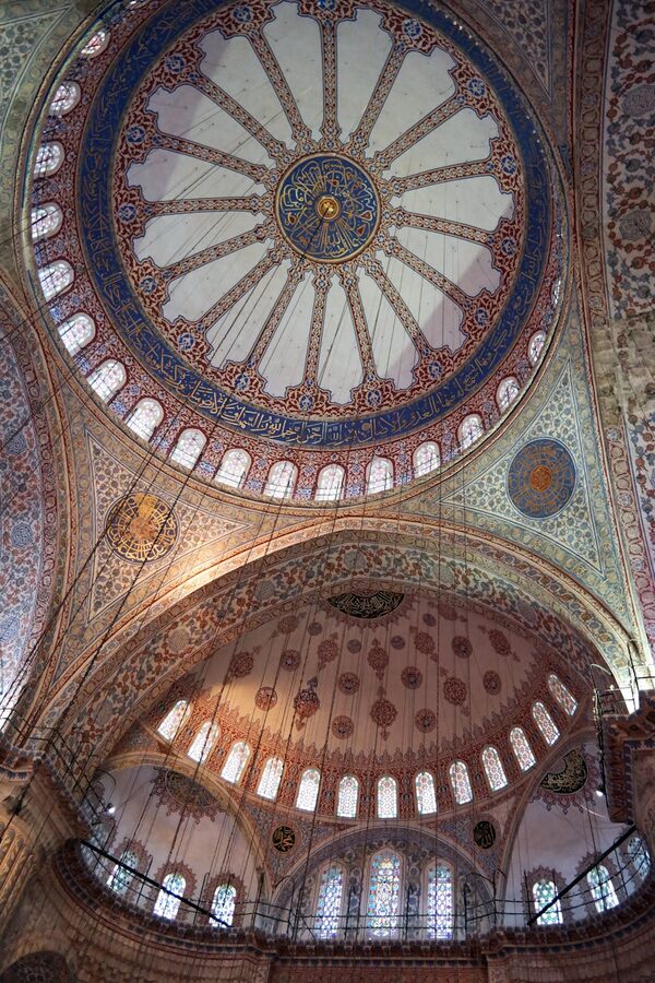 Ornate dome details inside the Blue Mosque Istanbul