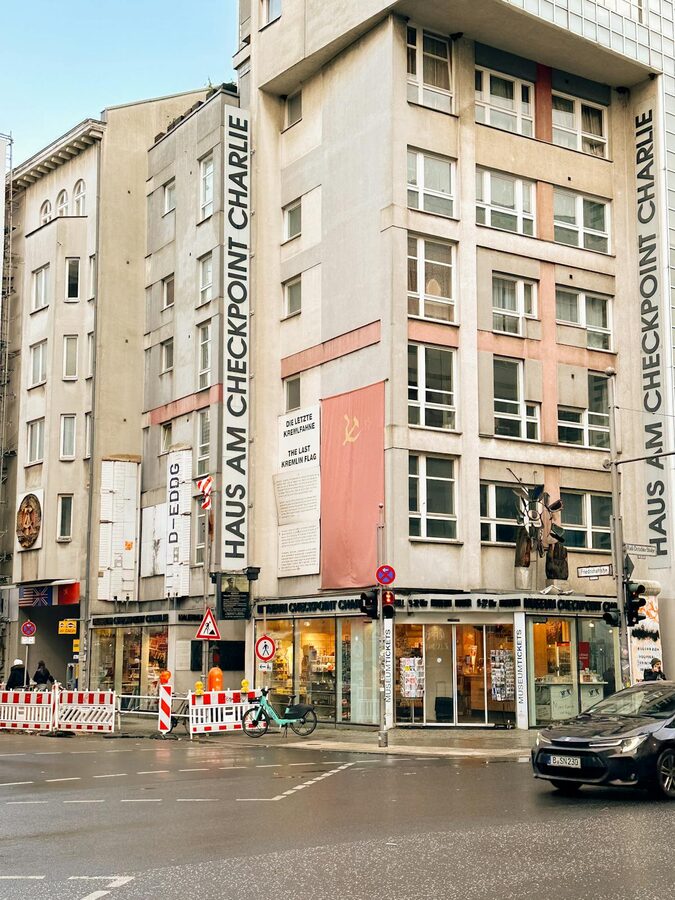 Street view of Checkpoint Charlie museum area in Berlin