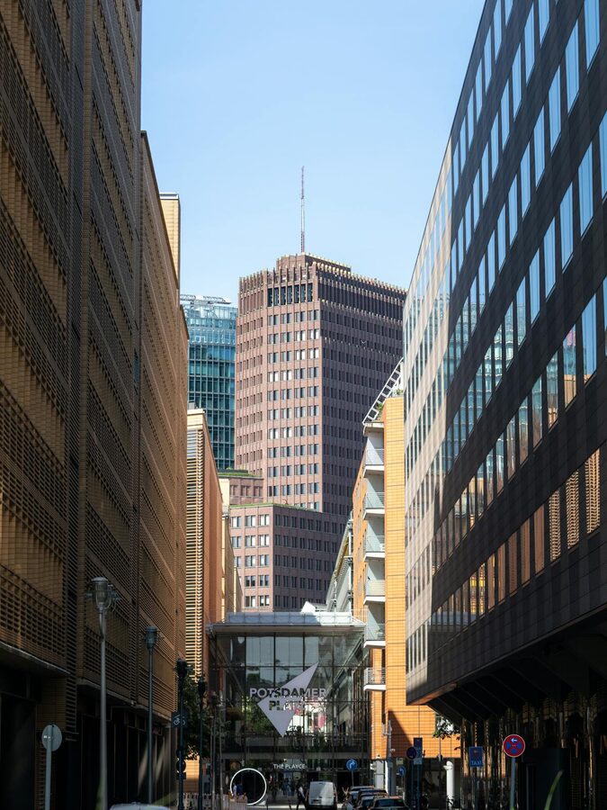 Modern skyscrapers at Potsdamer Platz Berlin on a sunny day